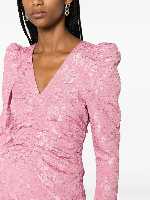 ganni pink jacquard dress Ganni Floral-jacquard Mini Dress Pink GANNI
