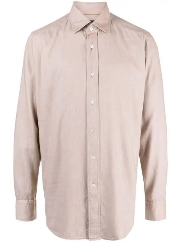 BOSS Mélange-effect Spread-collar Shirt - Brown