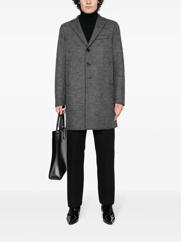 Harris Wharf London Herringbone Single-breasted Coat - Grey