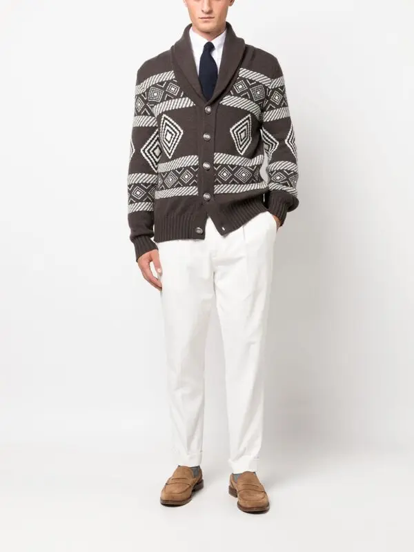 Brunello Cucinelli Pattern-intarsia Cashmere Cardigan