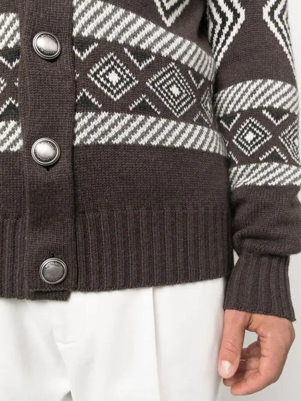 Brunello Cucinelli Pattern-intarsia Cashmere Cardigan