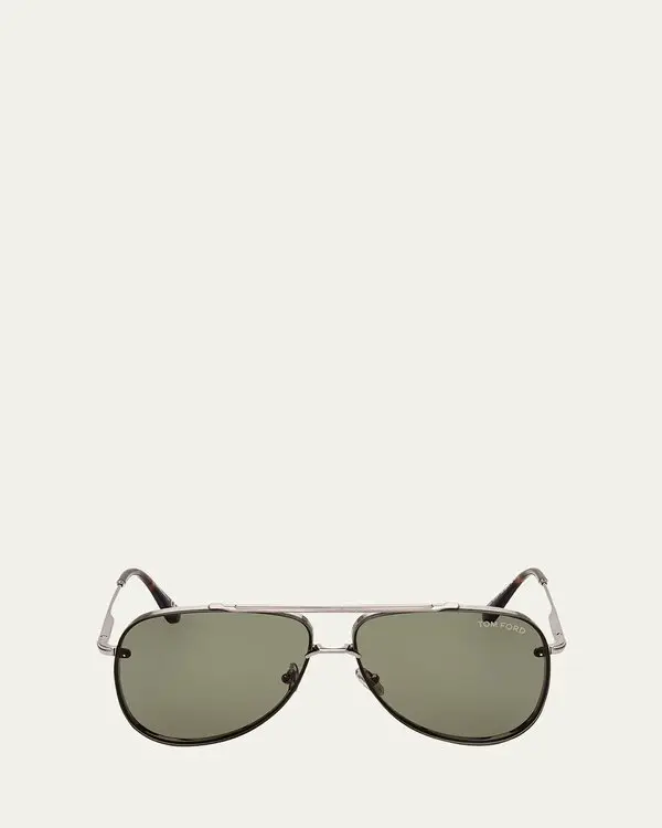 TOM FORD Leon Aviator Sunglasses - Shiny Light Ruthenium