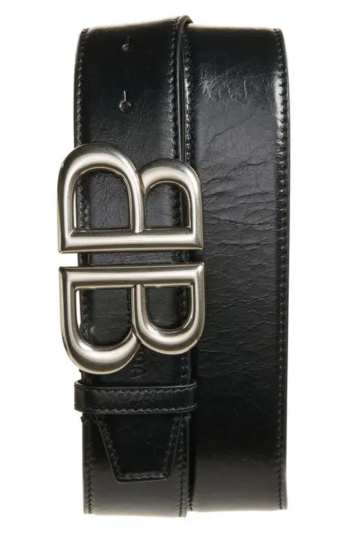 Balenciaga Monaco Bb Calfskin Leather Belt - Black