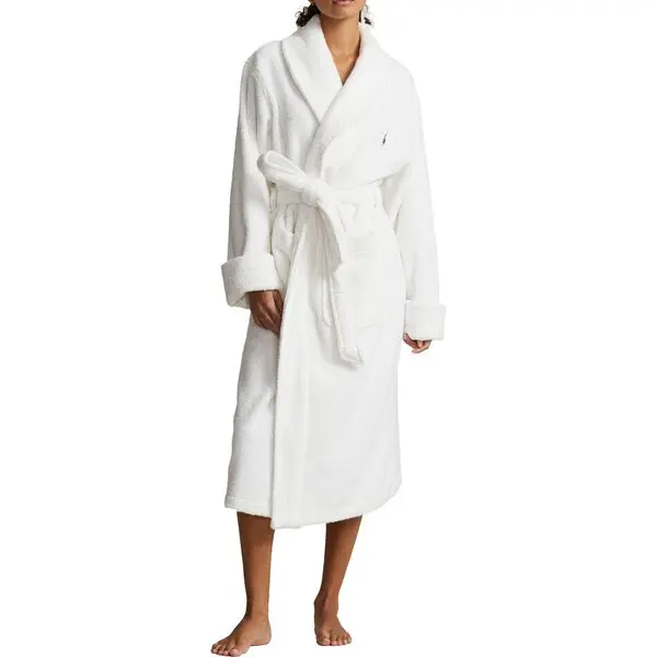Polo Ralph Lauren Bear Print Organic Cotton Robe - White Cloud