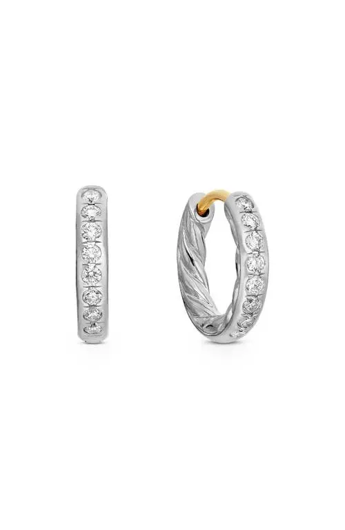 David Yurman Sculpted Cable Pavé Diamond Huggie Hoop Earrings - Sterling Silver/diamond