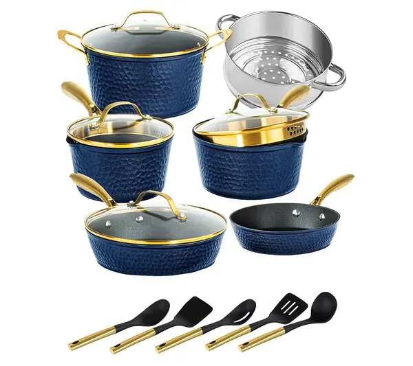 GRANITESTONE Charleston Hammered Navy 15-piece Ookware Set