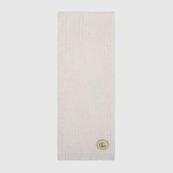 Gucci Wool Cashmere Scarf With Double G Wool - White