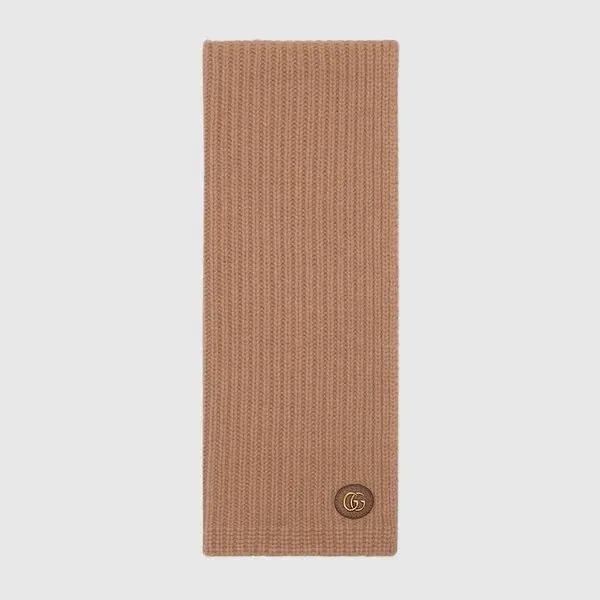 Gucci Wool Cashmere Scarf With Double G Wool - Beige