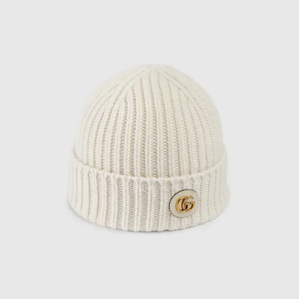 Gucci Wool Cashmere Hat With Double G - White