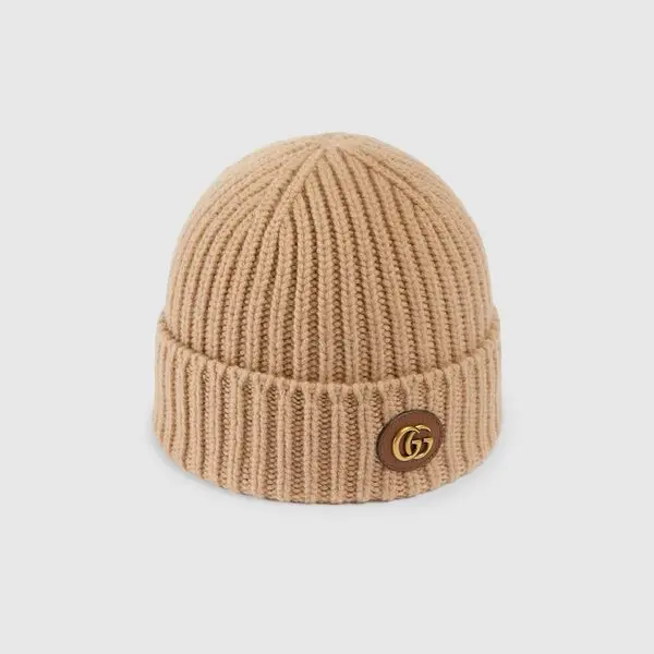 Gucci Wool Cashmere Hat With Double G - Beige
