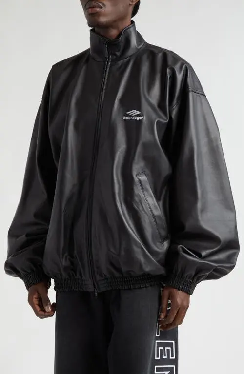 【しゅ】BALENCIAGA 3B SPORTS LEATHERTRACK 3B Sports Icon leather track jacket in black - Balenciaga | Mytheresa