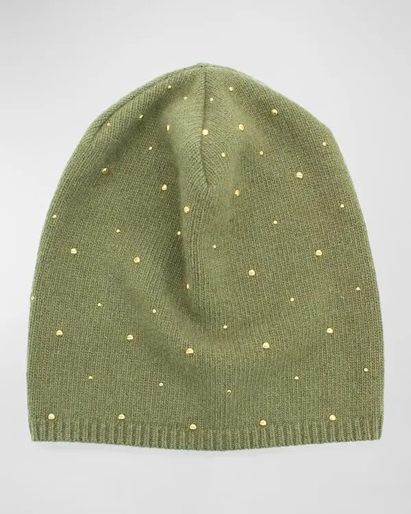 Portolano Cashmere Studded Beanie In Martini Olive - 64% Off  display picture 1