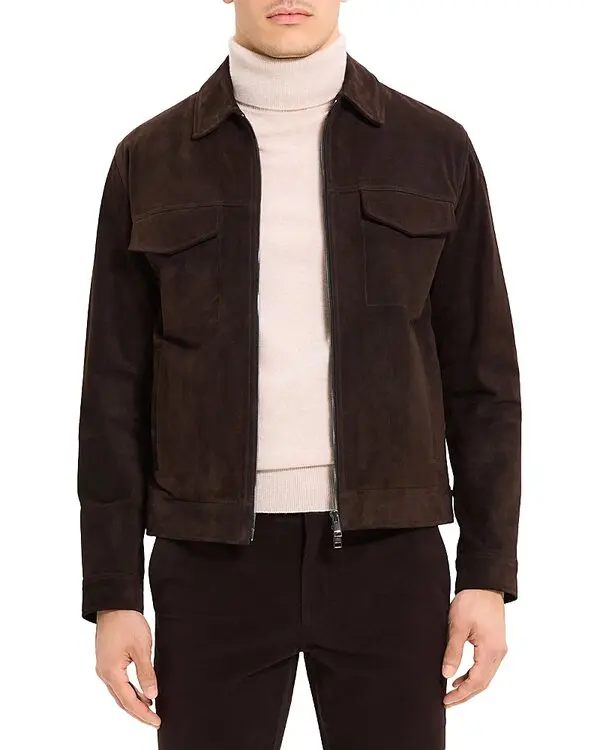 Theory Damien Cord Suede Full Zip Jacket In Mink 70% Off