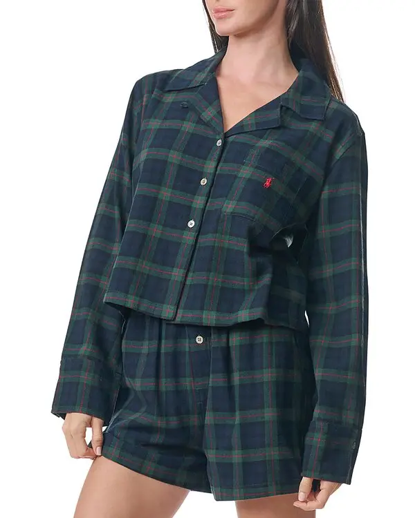 Polo Ralph Lauren Plaid Cotton Flannel Short Sleeve Sleep Set - Black Watch