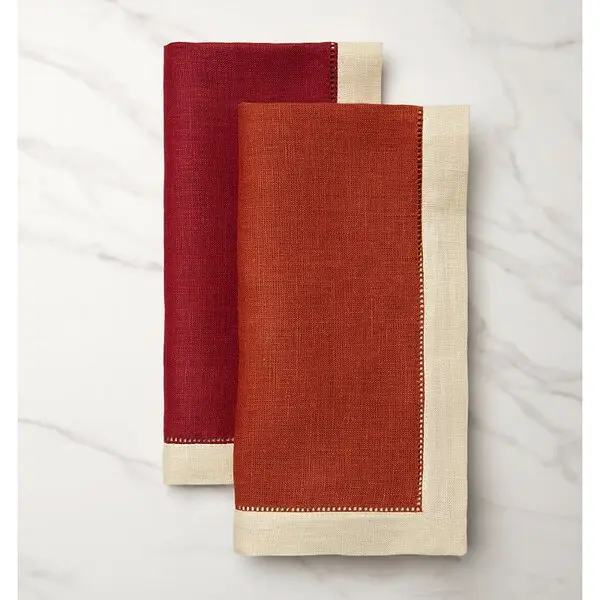 SFERRA Roma Colorblock Dinner Napkins, Set Of 4 - Cinnabar/stone