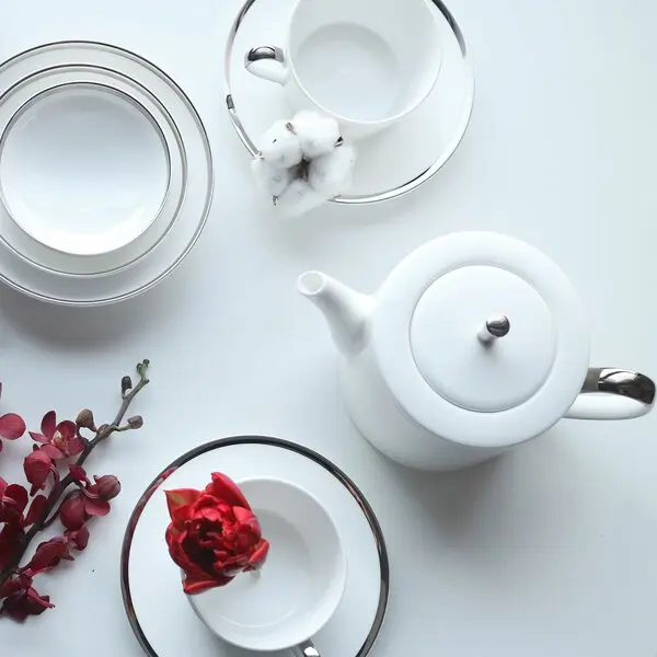 Twig New York Platinum Edge Lidded Teapot - Silver