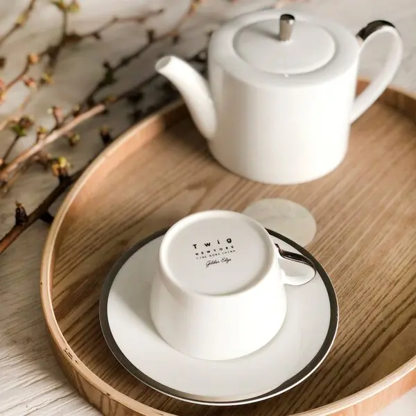 Twig New York Platinum Edge Lidded Teapot - Silver