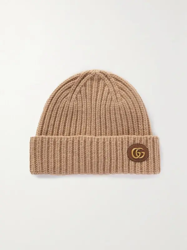 Gucci Victor Appliquéd Ribbed Wool And Cashmere-blend Beanie - Brown
