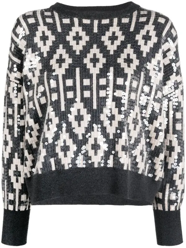 Brunello Cucinelli Sequin-embellished Printed Sweatshirt - Grey