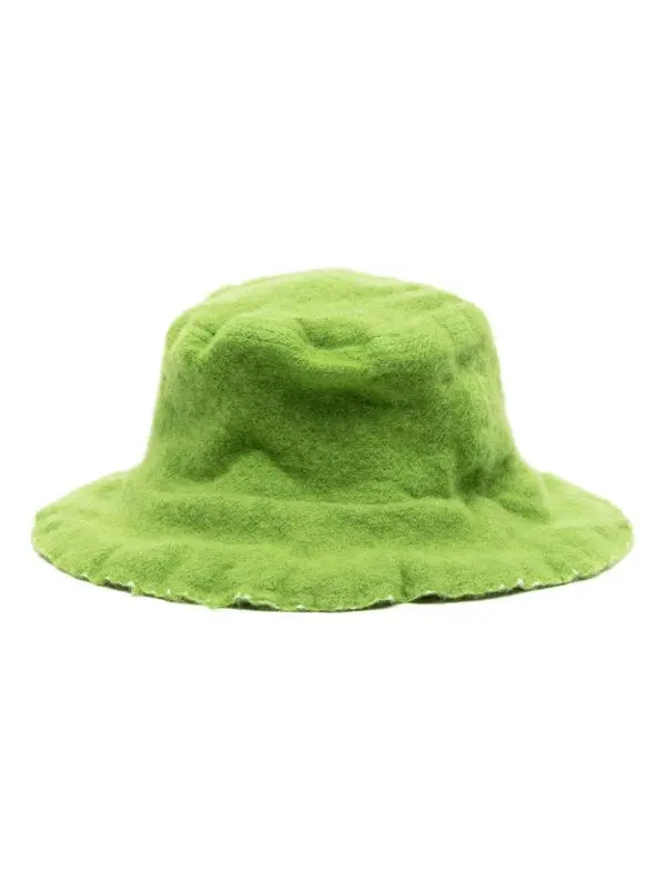 Comme Des Garçons Distressed Wool-blend Bucket Hat - Green