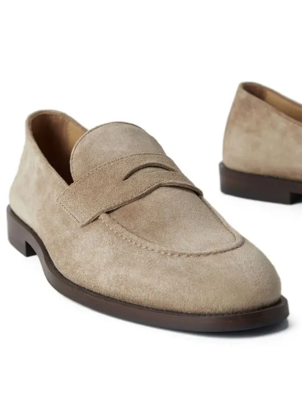 Brunello Cucinelli Suede Penny Loafers - Neutrals