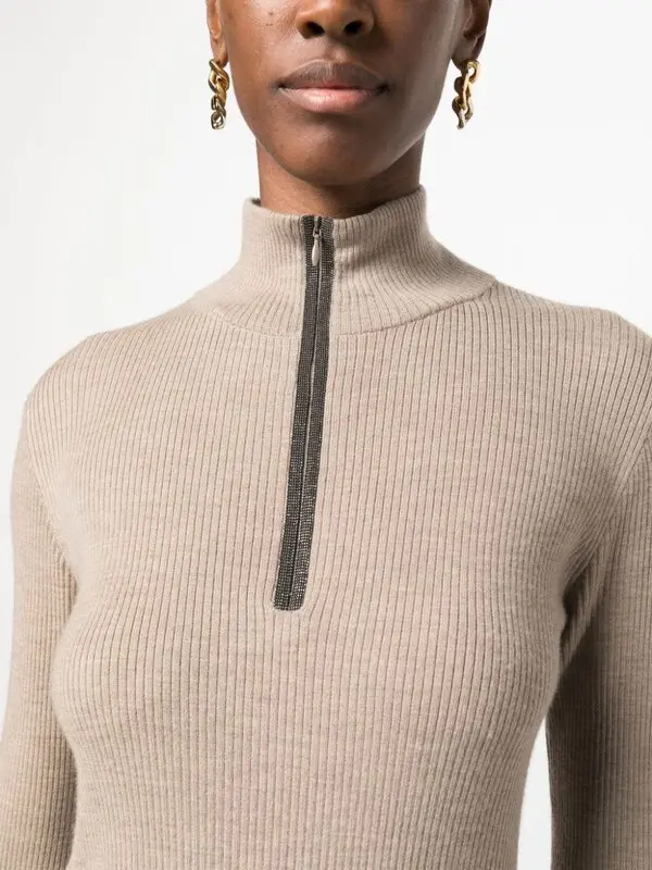 Brunello Cucinelli Ribbed-knit Zip-up Jumper