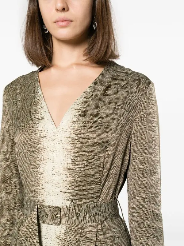 TWINSET Lizard-print Belted Midi Dress - Neutrals