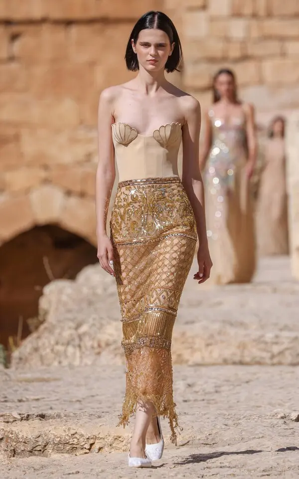 Georges Hobeika Embellished Bustier Midi Dress In Gold 70% Off