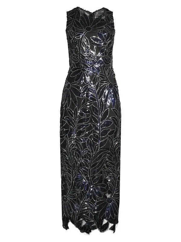 milly kinsley floral sequin dress Milly Kinsley Floral Garden Sequin Midi Dress In Pink Multi