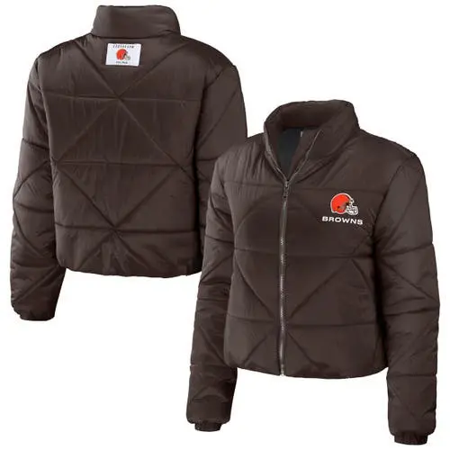 WEAR BY ERIN ANDREWS Cropped Puffer Full-zip Jacket - Brown
