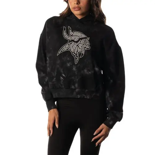 THE WILD COLLECTIVE Minnesota Vikings Tie-dye Cropped Pullover Hoodie