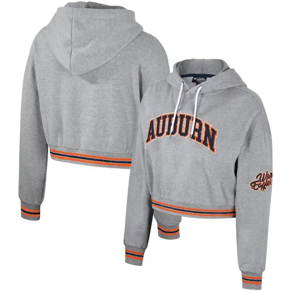 THE WILD COLLECTIVE Auburn Tigers Cropped Shimmer Pullover Hoodie