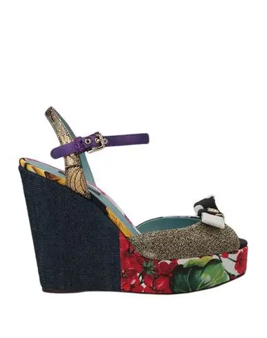 Dolce & Gabbana Jacquard, Denim, And Floral Print Wedge Sandals - Black