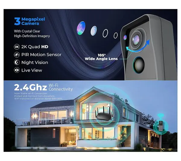 XODO Smart Video Doorbell Wi-fi 2k Hd Wireless Ecurity Camera