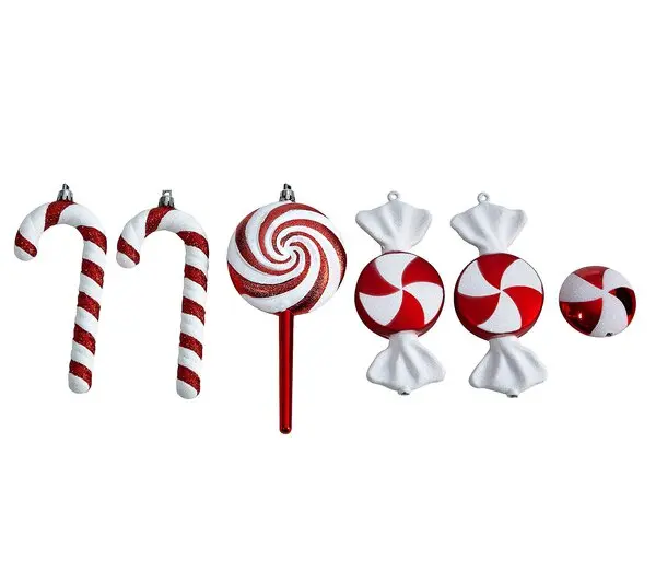 NEARLY NATURAL 7' Candy Cane Deluxe Ornaments, Et Of 6 - One-color