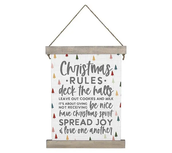 SINCERE SURROUNDINGS 27.5' Christmas Rules Hang Ing Canvas - One-color