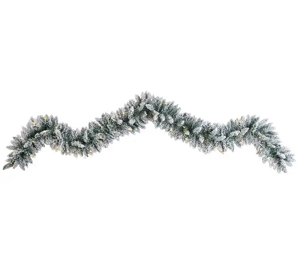 NEARLY NATURAL 9' Flocked Christmas Garland Wit H Lights - One-color
