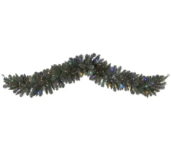 NEARLY NATURAL 6-ft Flocked Christmas Garland W /50 Led Lights - One-color