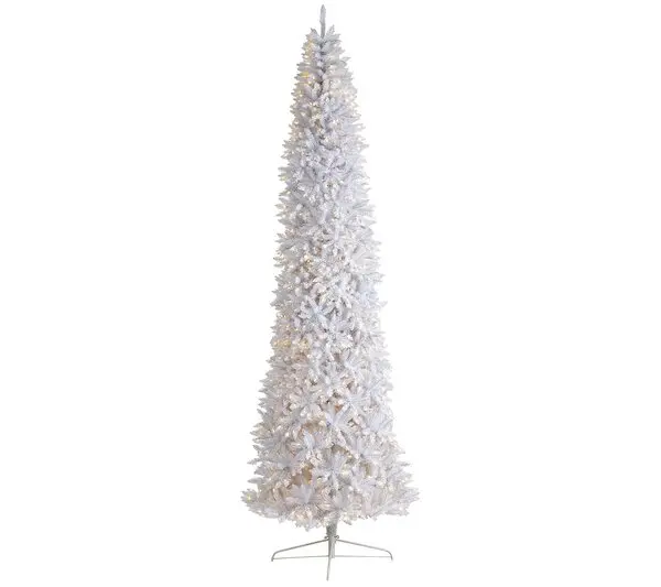 NEARLY NATURAL 12' Slim White Christmas Tree Wi Th Lights - One-color