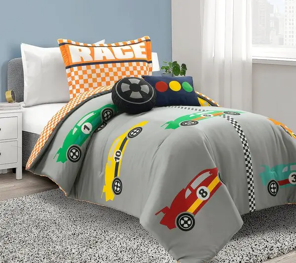 LUSH DECOR Racing Cars 4pc Reversible Comforter Twin Set - One-color