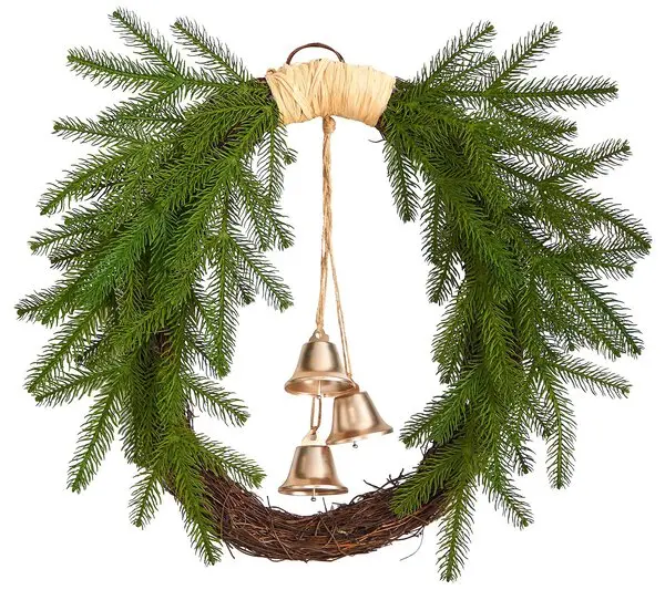 NEARLY NATURAL 24' Holiday Christmas Pine & Bel S Wreath - One-color