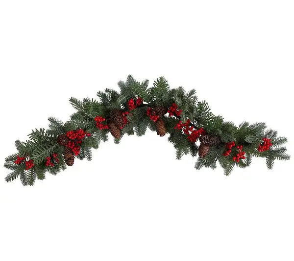 NEARLY NATURAL 40-in Red Berries & Pinecones Ch Ristmas Garlan - One-color