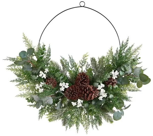 NEARLY NATURAL 28' Christmas Pine, Eucalyptus, Erries Wreath - One-color