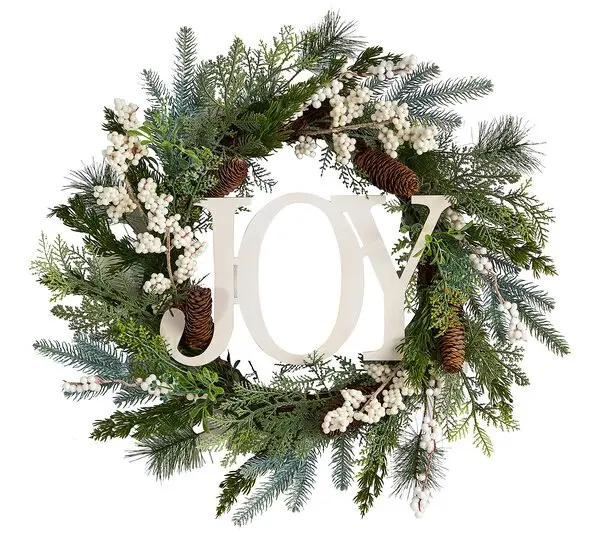 NEARLY NATURAL 24' Joy Greenery Holiday Wreath - One-color