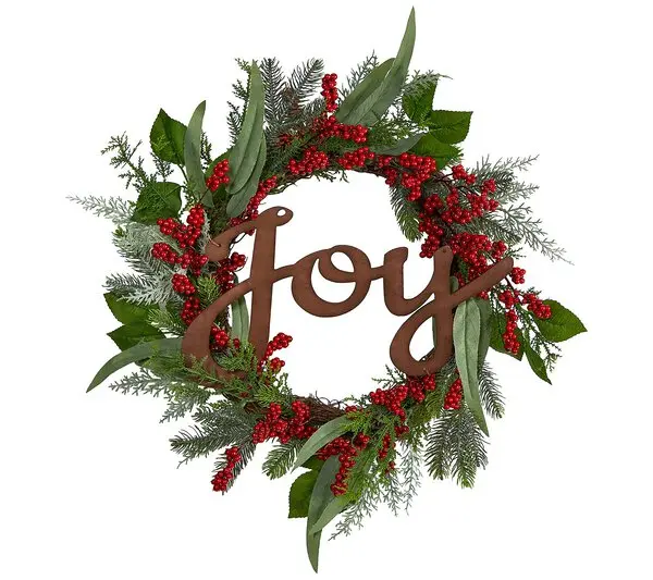 NEARLY NATURAL 24' Joy & Berries Christmas Wrea Th - One-color