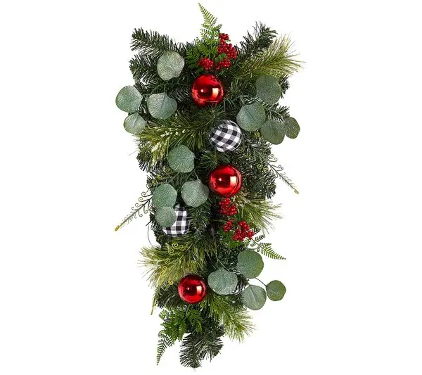 NEARLY NATURAL 26' Christmas Greenery Ornament Swag - One-color