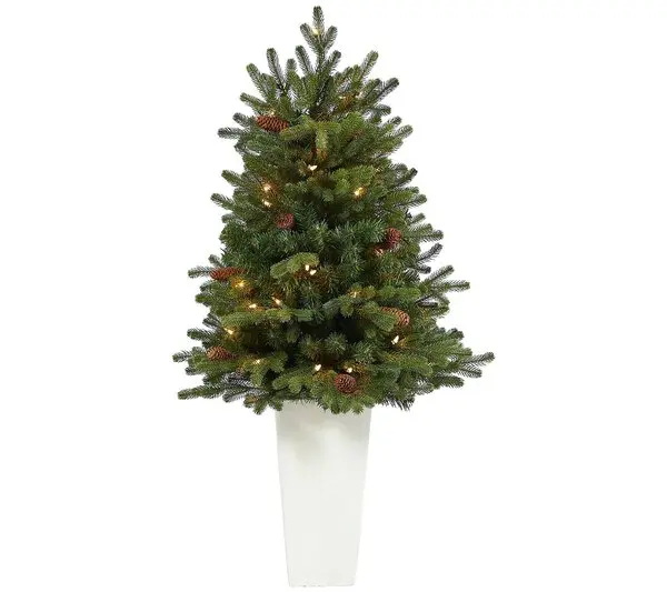 NEARLY NATURAL Yukon Fir Xmas Tree W/clear Lights Planter - One-color