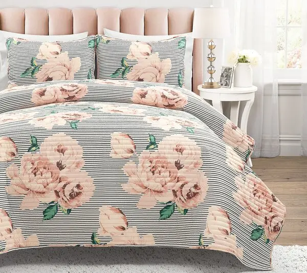 LUSH DECOR Mira Vintage Floral Quilt Dusty 3pc T King - One-color