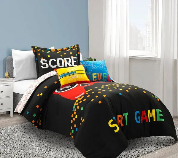 LUSH DECOR Video Games Reversible Comforter 4pc Twin - One-color