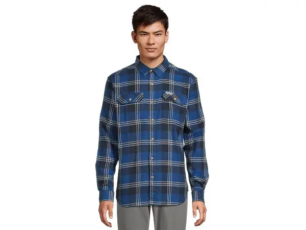 Columbia Flare Guntm Stretch Flannel Long Sleeve Button Up Mountain Trails Edge Plaid - Navy